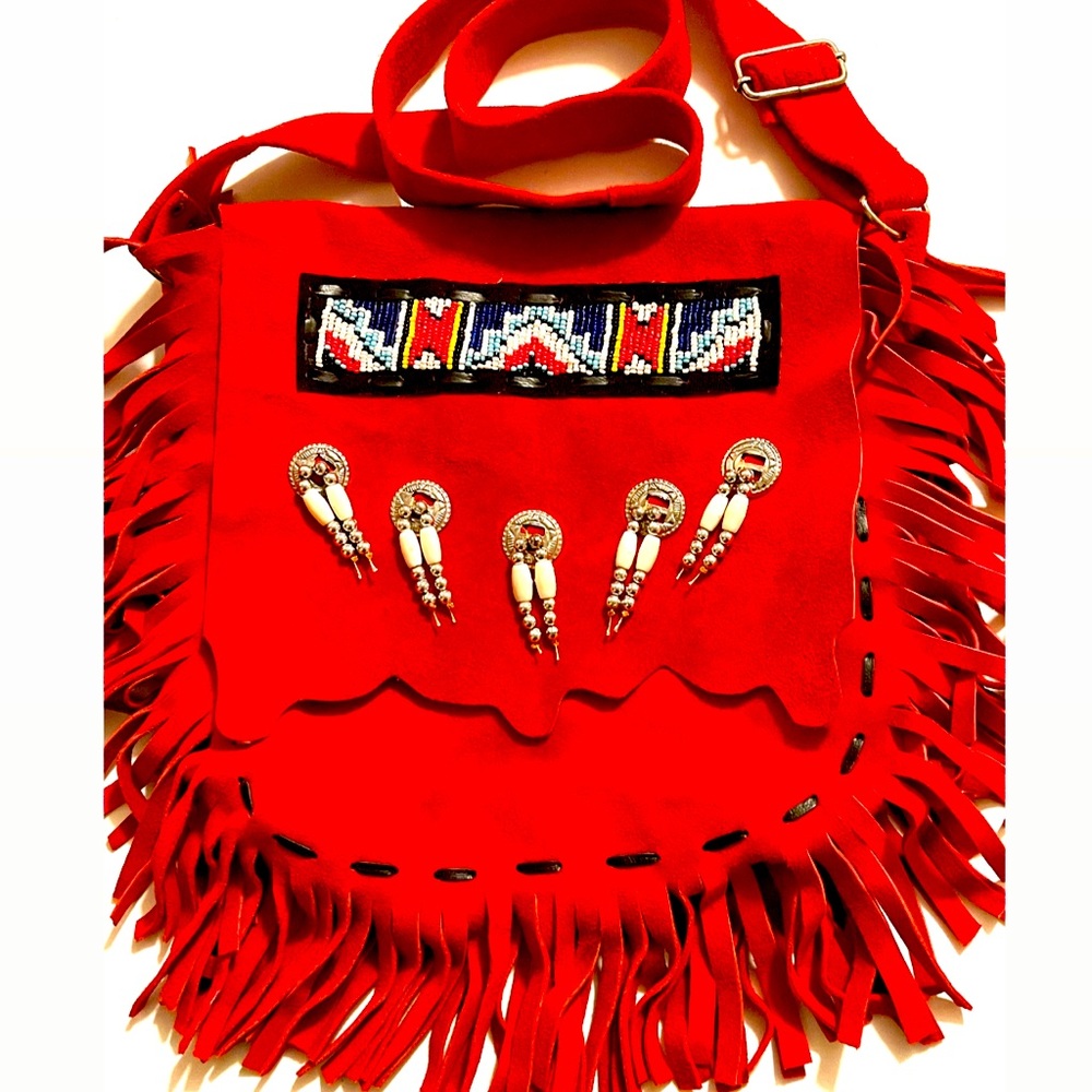 Red Suede Leather Native American Made Handbag - Gem